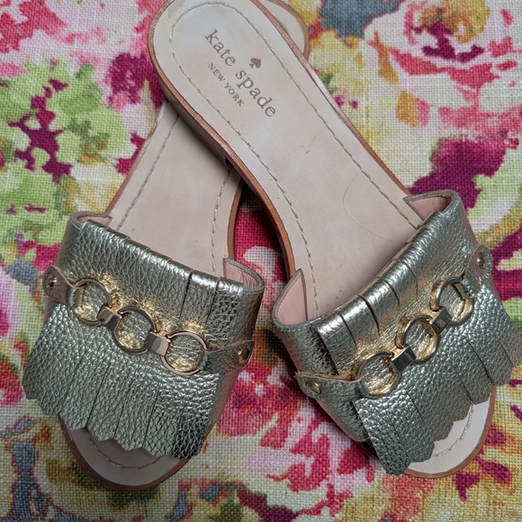 kate spade | Shoes | Kate Spade Silver Fringe Slide Sandals | Poshmark